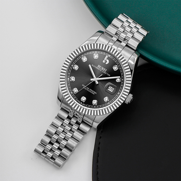BUREI Men's Watch 41mm, Classic Stainless Steel, Waterproof Machine Wa ...