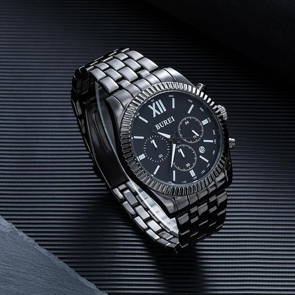 BUREI Men Fashion Dress Watches Analog Stainless Steel Waterproof Wris ...